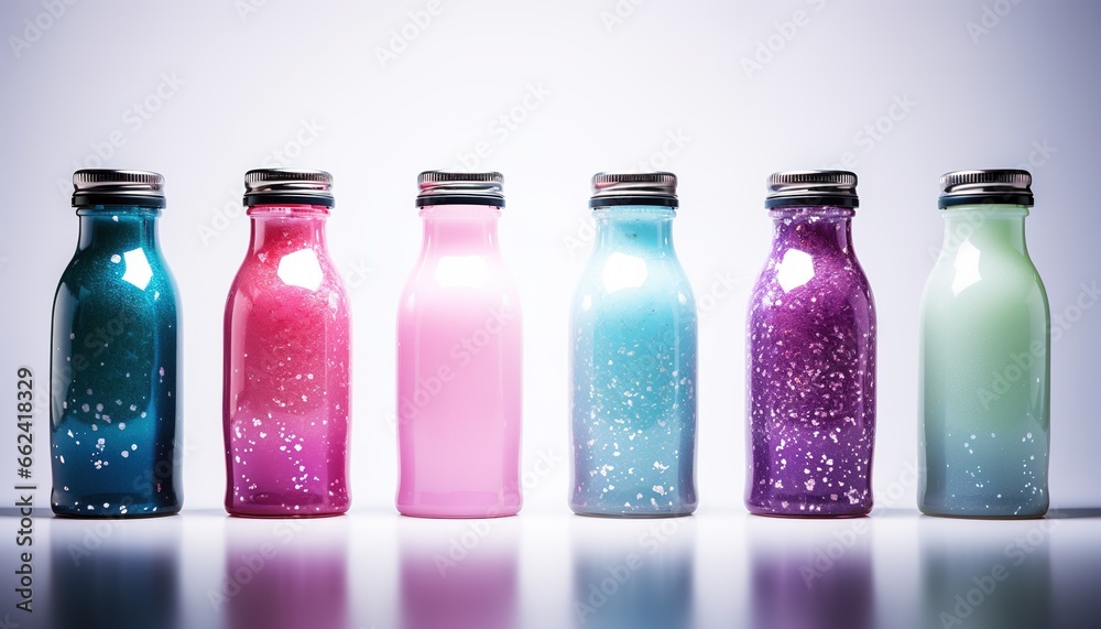 glass bottles of glitter. Ban glitter sales, microplastics, party ...