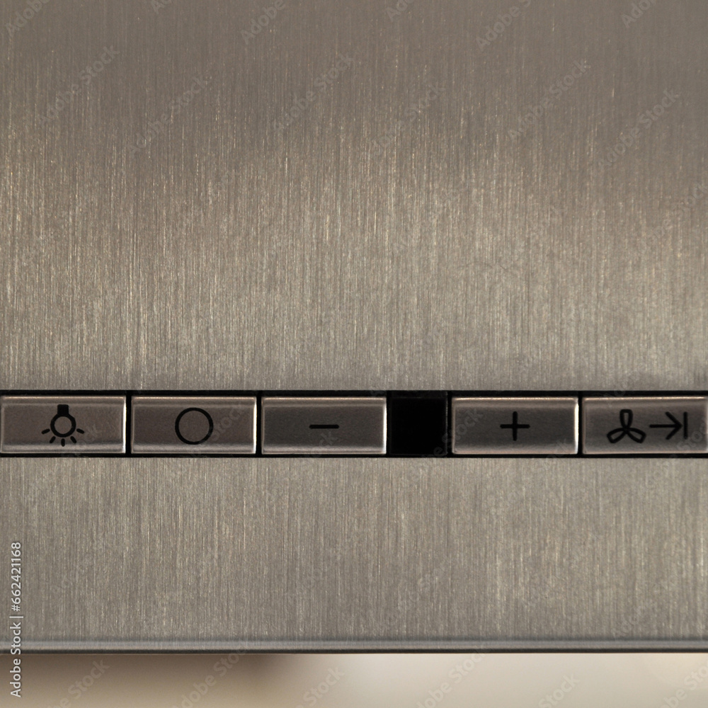Modular stainless steel inox built-in hood above the cooker, buttons ...