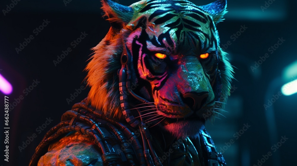 Tiger scars his face body humanoid animal illustration image AI ...