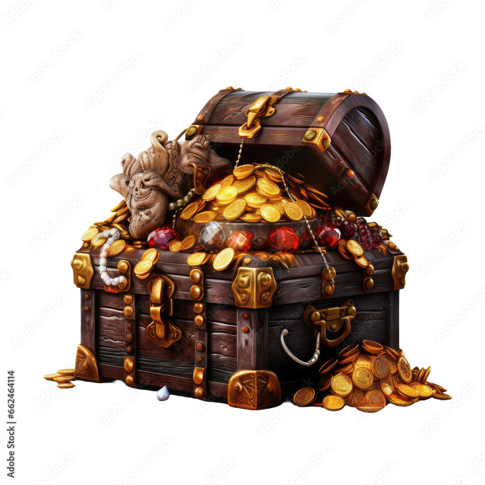 Pile of treasure and treasure chest on transparent background Stock ...