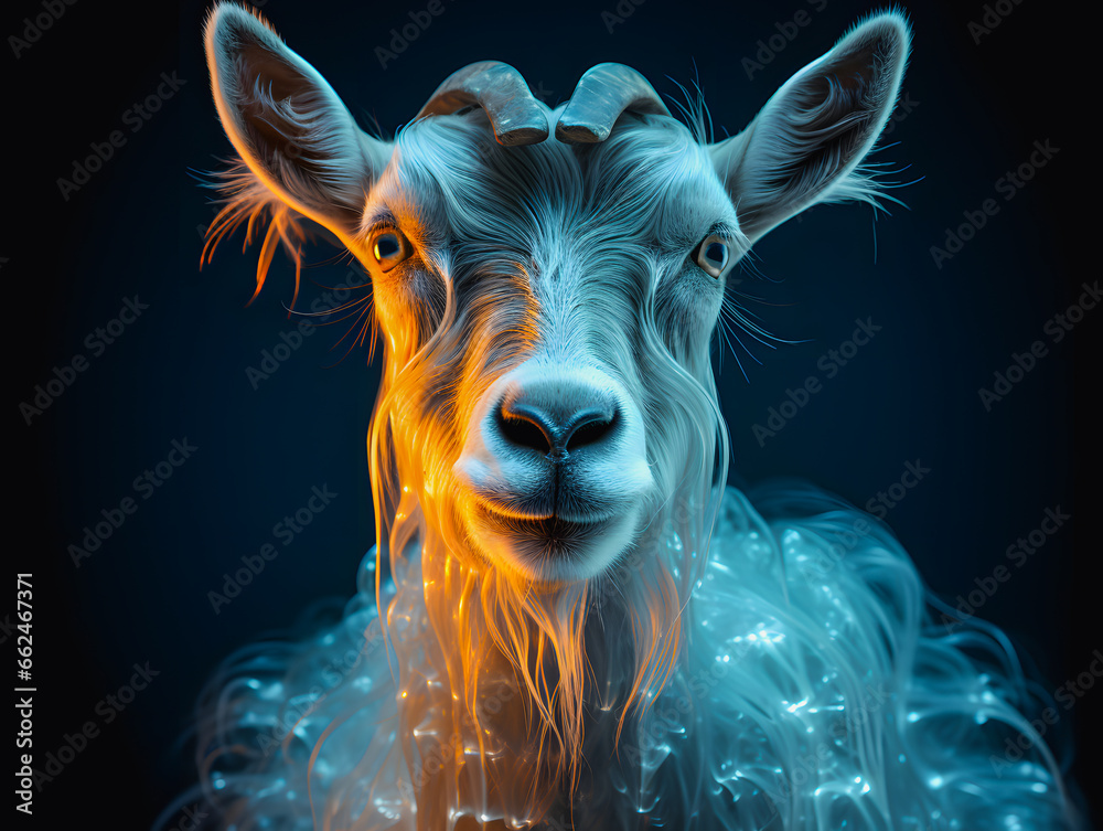 Close-up of a goat's face in X-rays. Black background. Generative AI ...