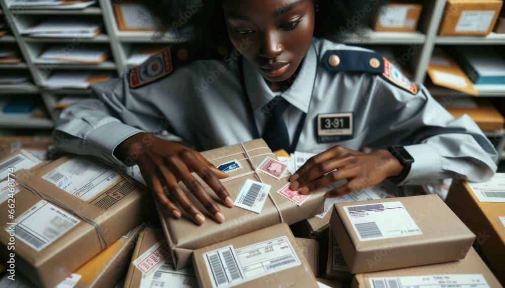 Close-up photo of a female postal worker with African descent ...