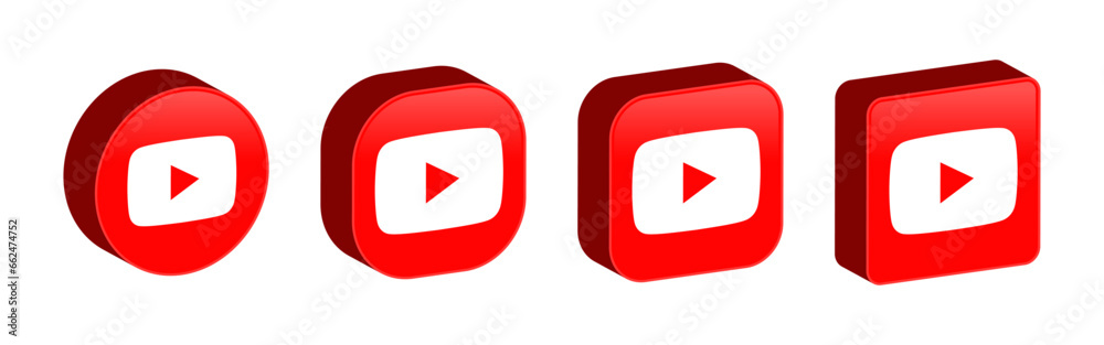 3d youtube logo 3d social media icons, social network logos - youtube ...