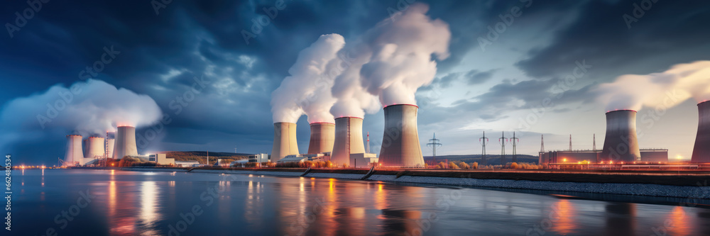 atomic nuclear reactor or power plant refinery industrial factory with ...