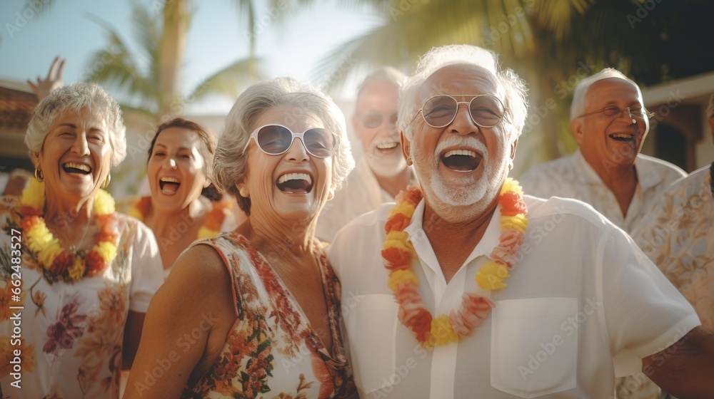 A diverse group of elderly people standing together in unity and ...