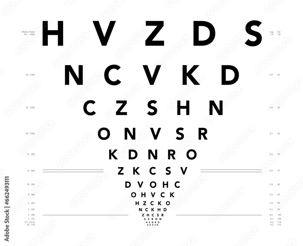 LogMAR chart Eye Test Chart medical illustration. Line vector sketch ...