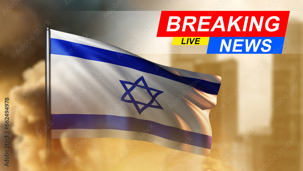 Israel flag in smoke. Breaking news from Tel Aviv. Smoke from military ...