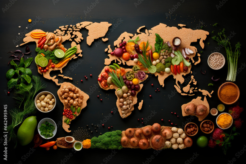 Fototapeta World Map Food. Exploring Global Gastronomy: A Culinary ...