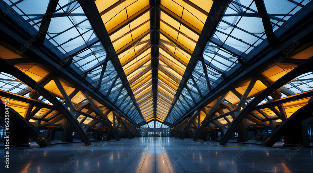 The symmetrical architectural beauty of a glass corridor, with its ...