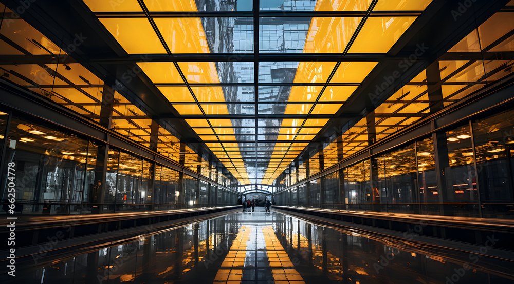 The symmetrical architectural beauty of a glass corridor, with its ...
