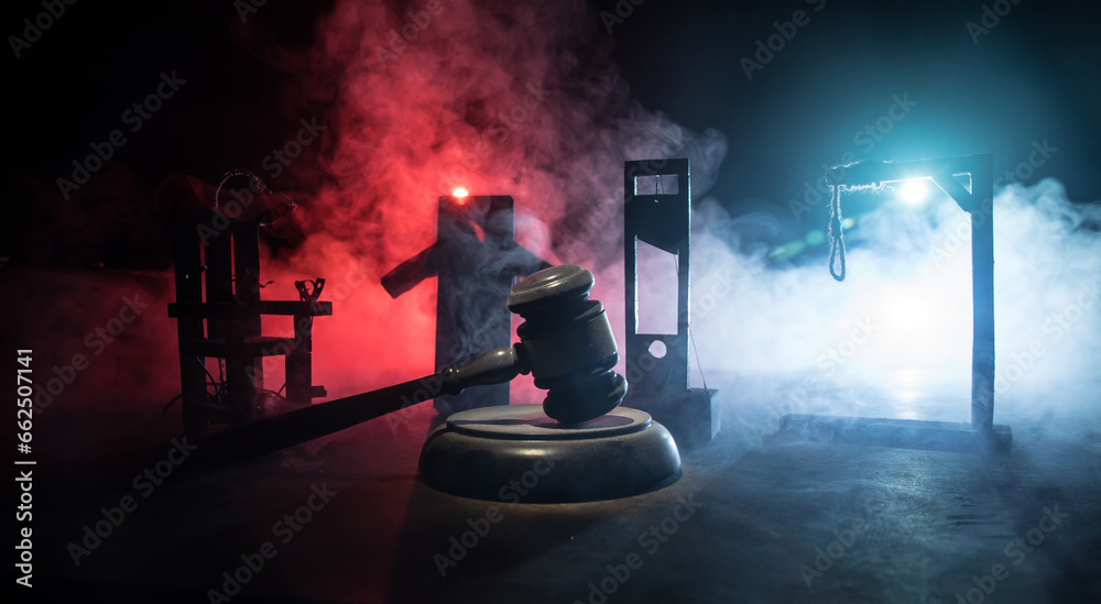 Execution concept. Death penalty electric chair miniature in selective ...