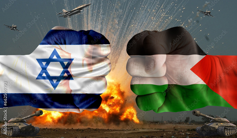War between Palestine and Isreal, arm forces, flags of Isreal and ...
