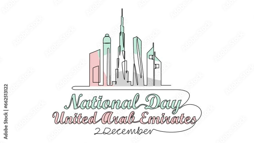 Vidéo Stock Animated self drawing of UAE National Days on December 2nd ...