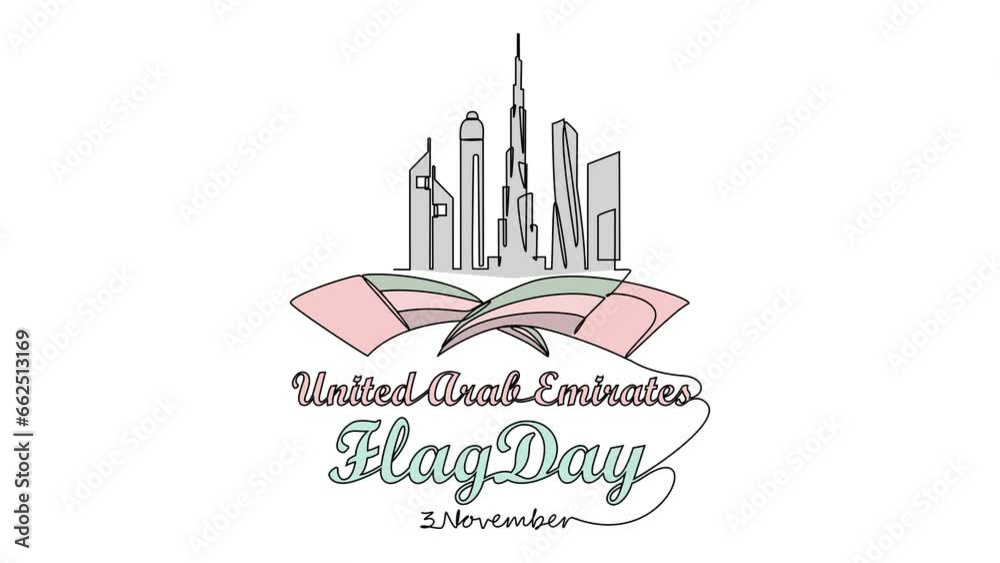Animated self drawing of UAE Flag Days on November 3rd with white ...