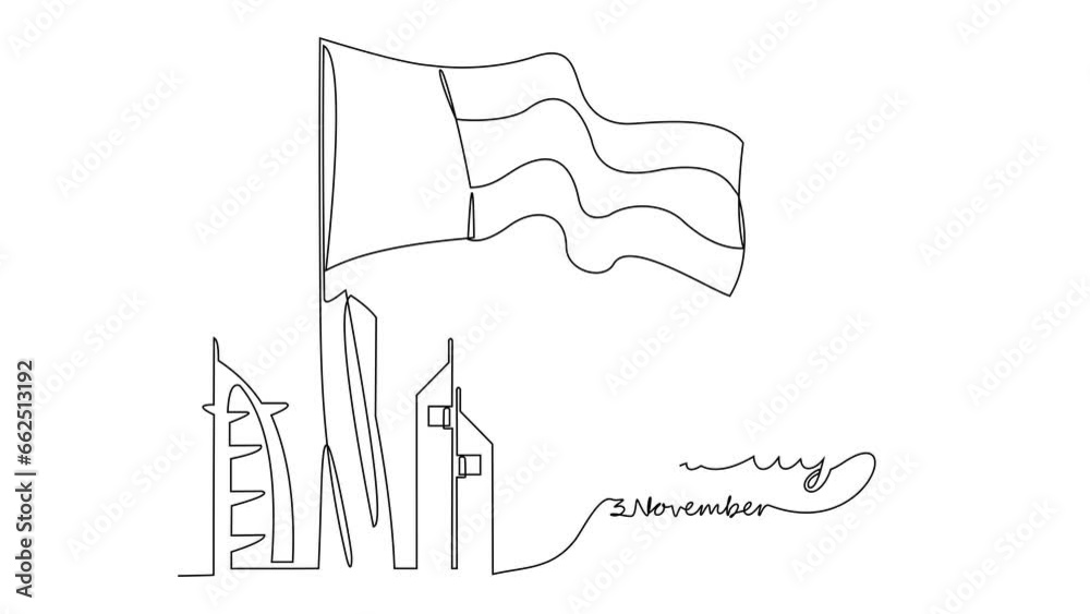 Animated self drawing of UAE Flag Days on November 3rd with white ...