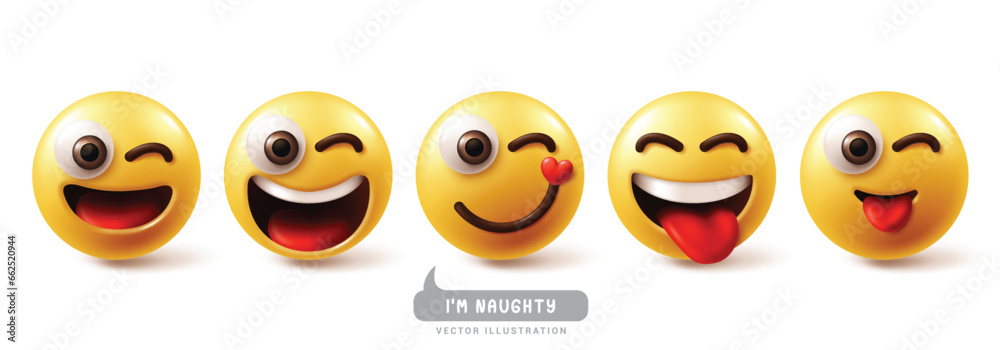 Fototapeta Emojis naughty emoticon characters vector set. Emoji ...