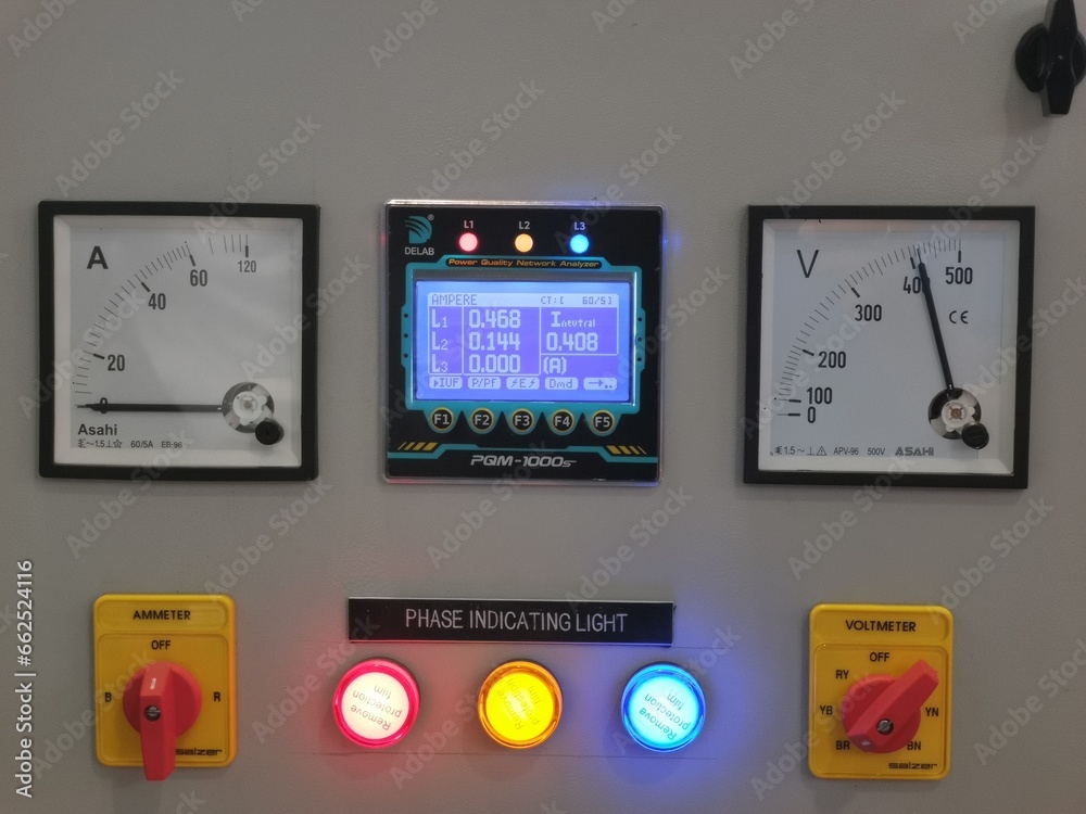 Image of selector switch and pilot lamps with digital meter on ...