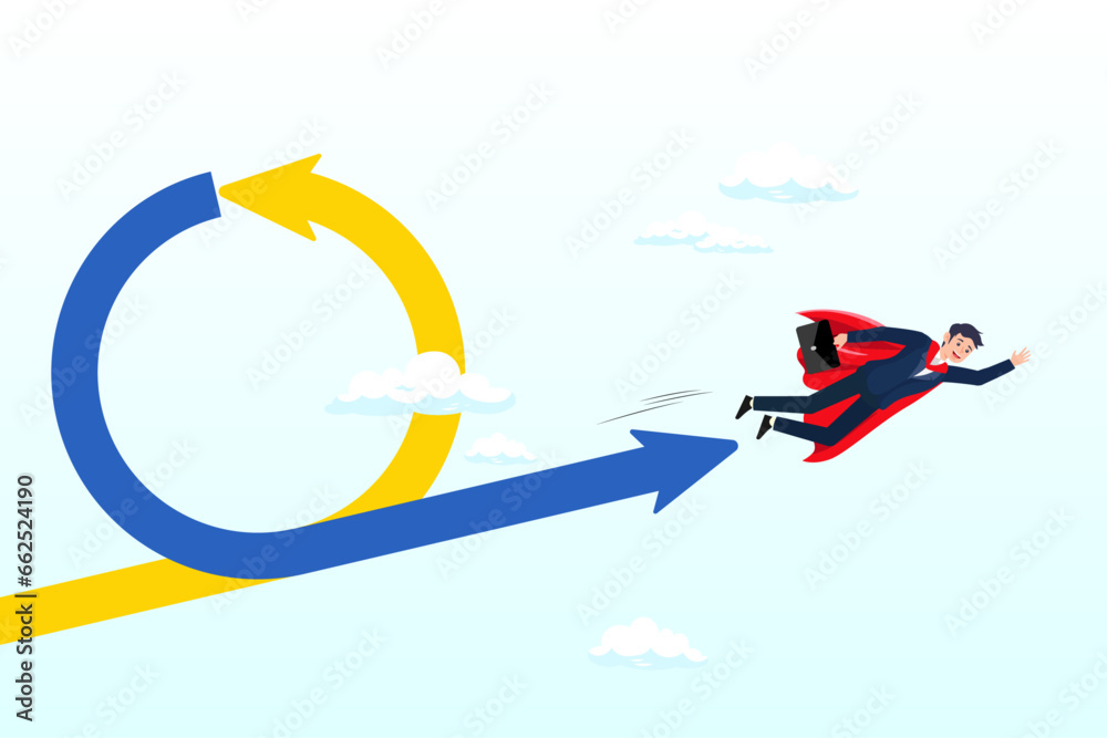 Businessman superhero fly with agile cycle, agile methodology in ...