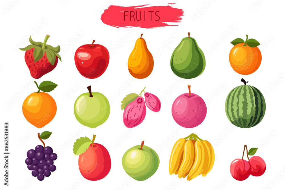 "Fruit icons set" is a collection of various fruit symbols, perfect for ...