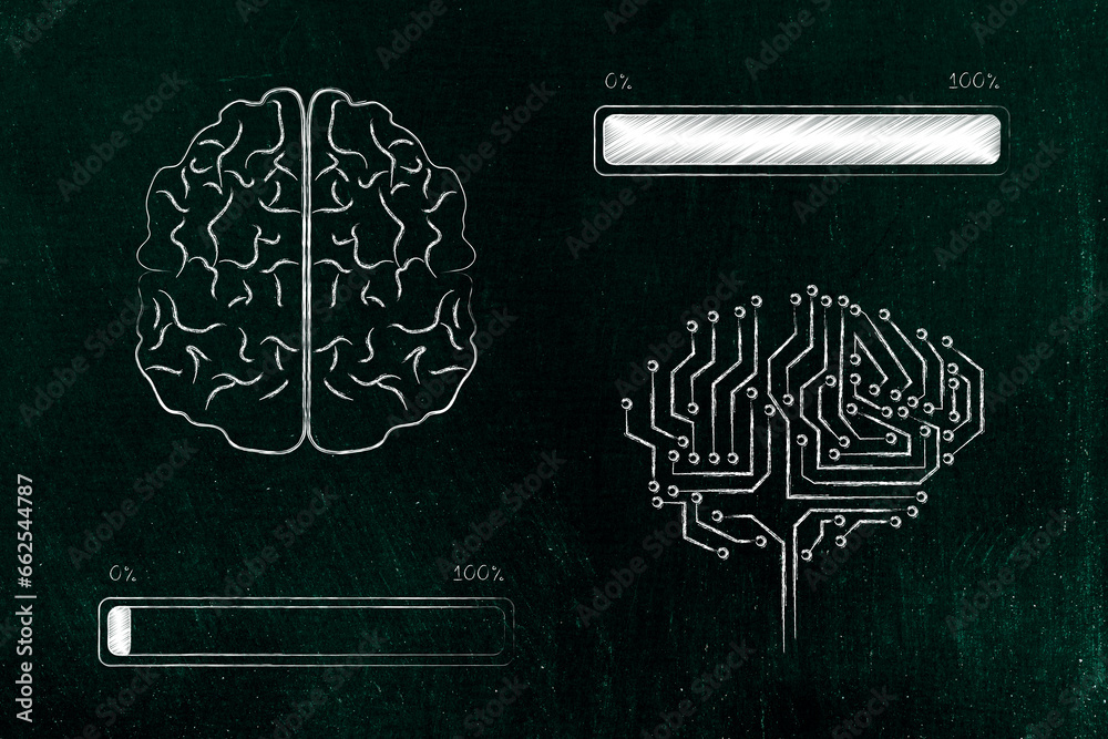 artificial intelligence and deep learning, human brain with slow ...