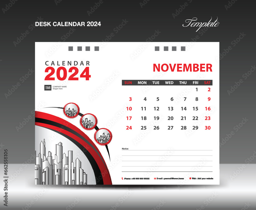 November 2024 template. Desk Calendar 2024 template with circle frame ...