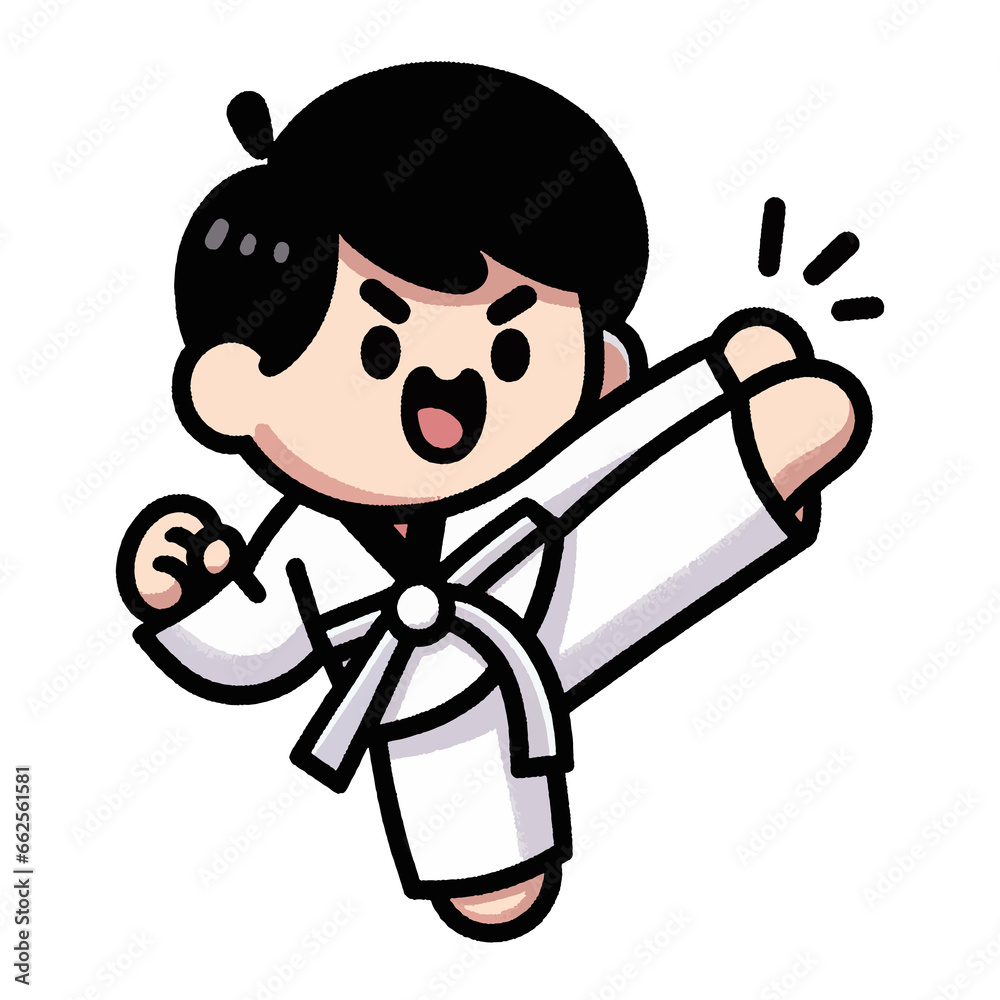 Vector of a cartoonish taekwondo practitioner with bold outlines ...