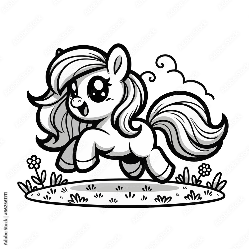 Vector of a cute, cartoonish pony with bold outlines, prancing joyfully ...
