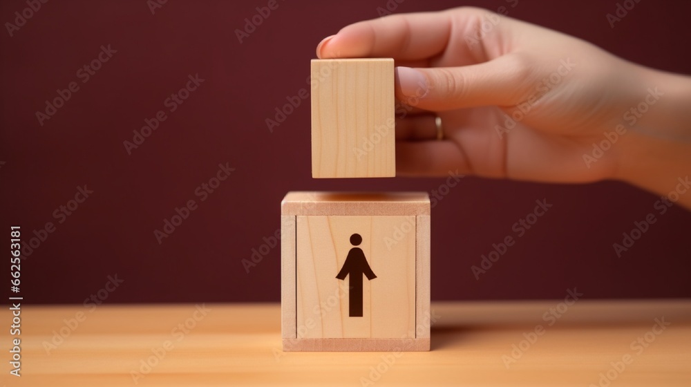 Concepts of gender equality. Hand flip wooden cube with symbol unequal ...
