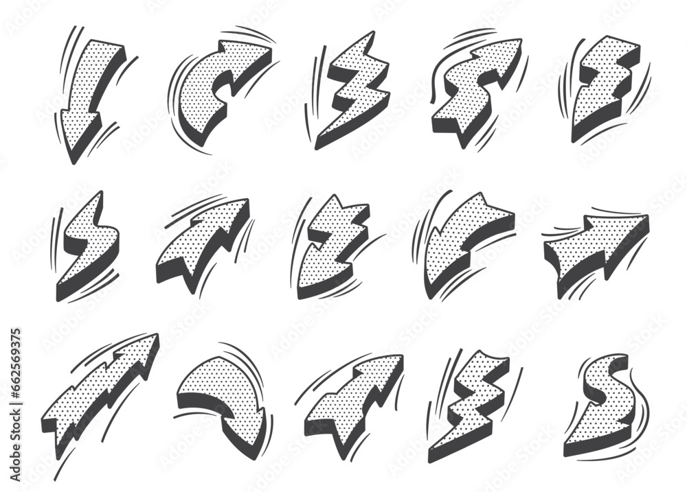 Lightning thunderbolt comic arrows, monochrome cartoon flash energy ...