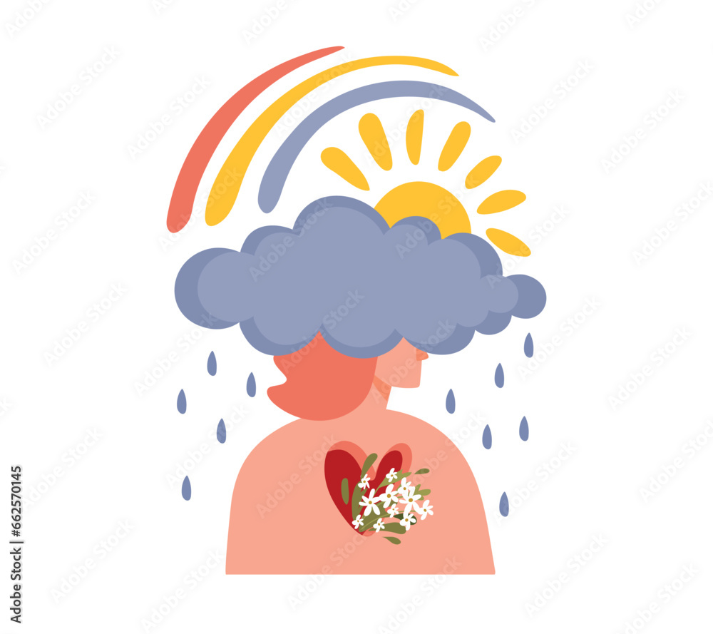 A girl experiencing different emotions - love, sadness, fear, anger ...