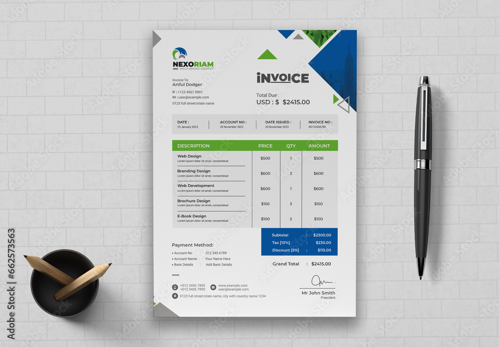 Business Invoice Layout Stock Template | Adobe Stock