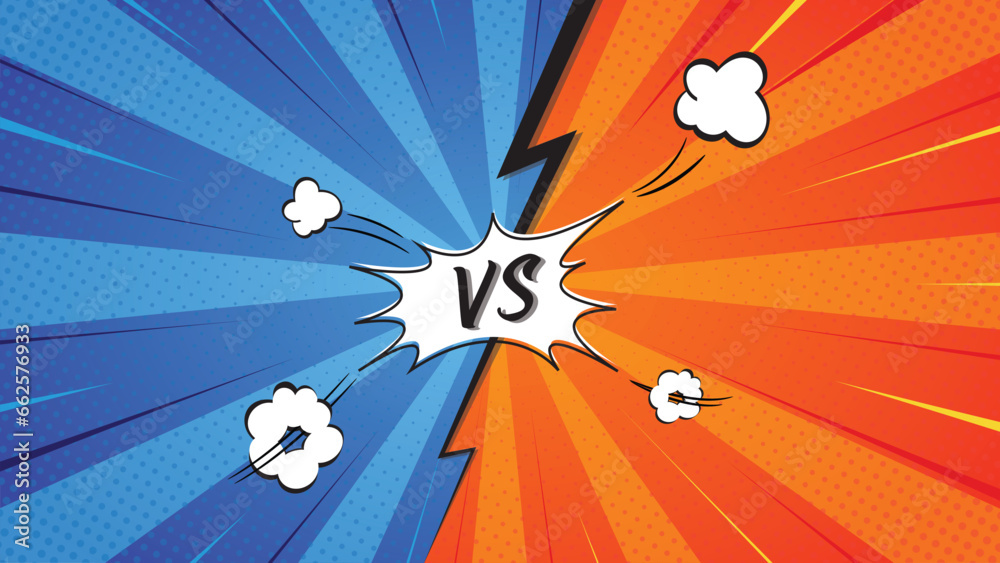 Blue and orange comic book versus template background. Comic book style ...