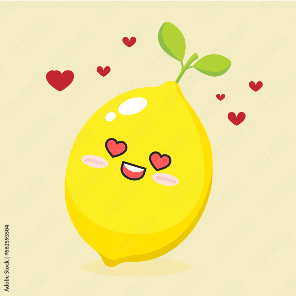 Vector cute happy lemon character funny fruit emoji in yellow flat ...