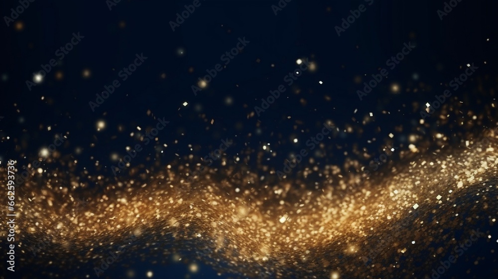 Abstract dark blue and gold particle background. Particles of golden ...