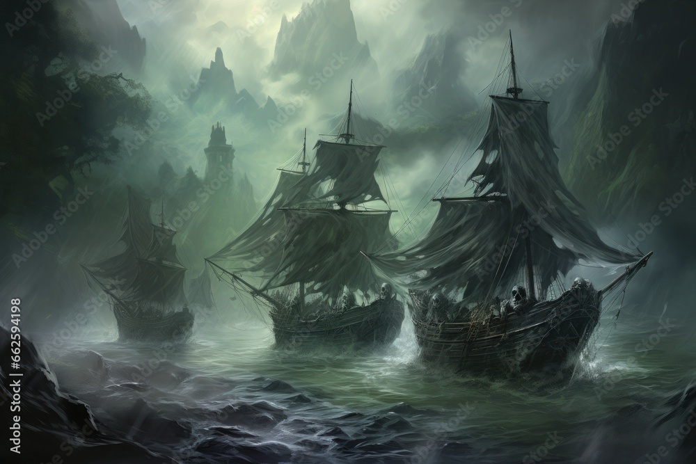 Cursed ghost ships, forever sailing the seas with ghostly crews seeking ...