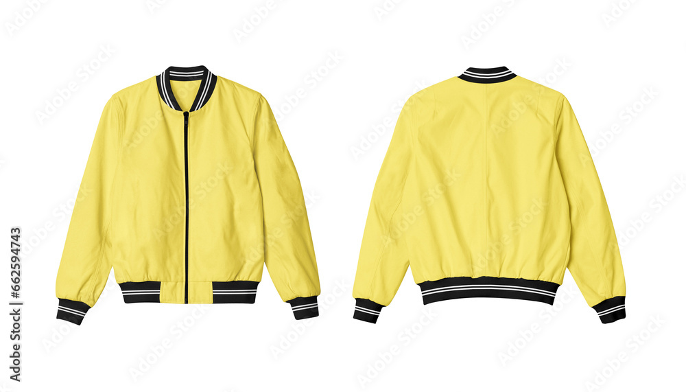 Yellow Isolated Bomber Jacket Mockup Front and Back View Stock Photo ...