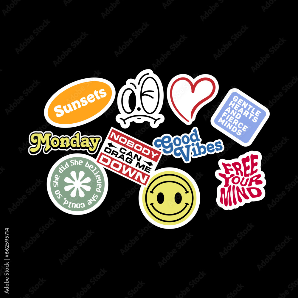 Sticker set collection pack Cute vector template decorated with cartoon ...
