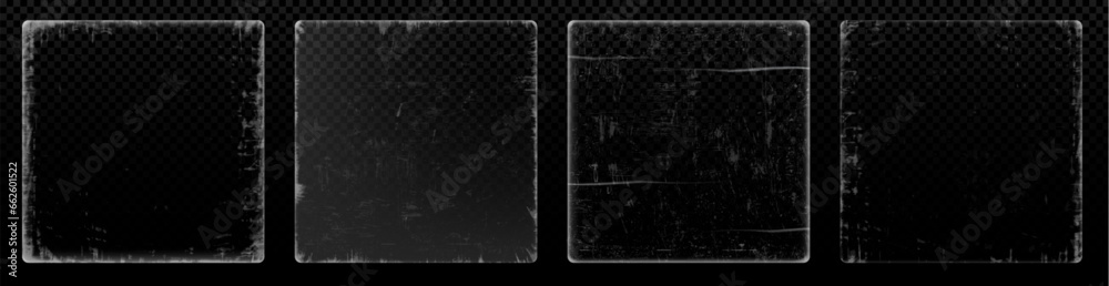 Square distressed edge vinyl record covers set isolated on transparent ...