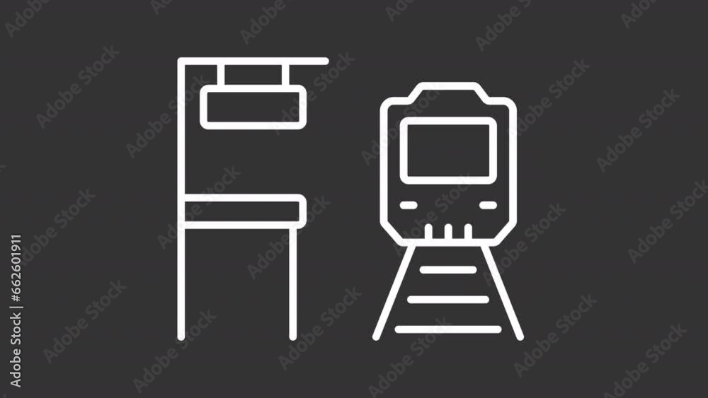2D white simple thin line animation of train station, HD video with ...