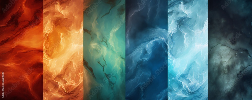 Abstract four elements concept art, Earth, Fire, Air, Water background ...