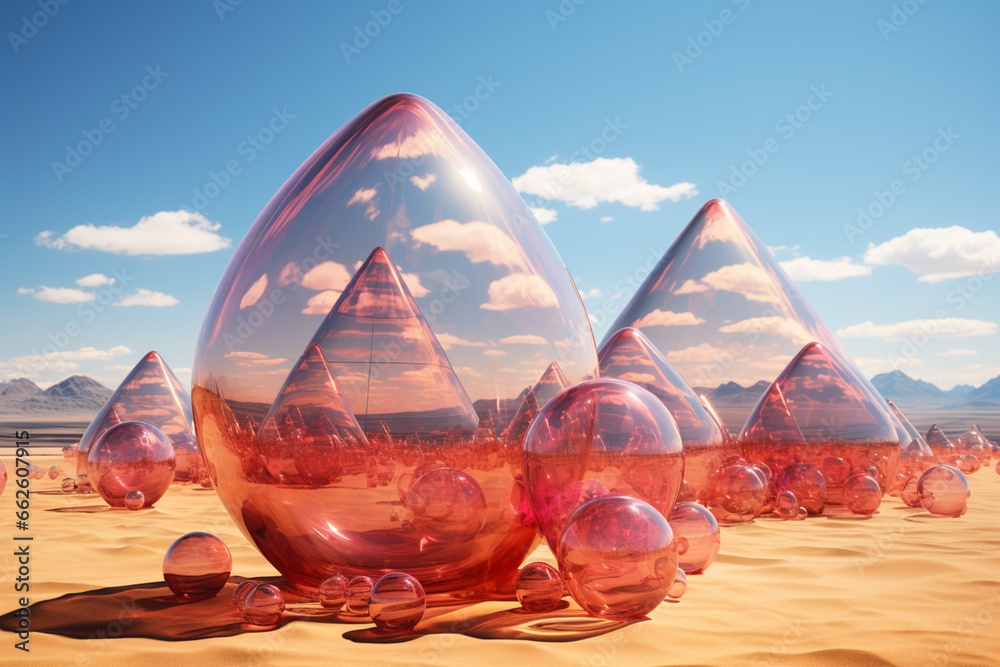 The Pyramids of Giza in this artwork are reimagined as abstract and ...