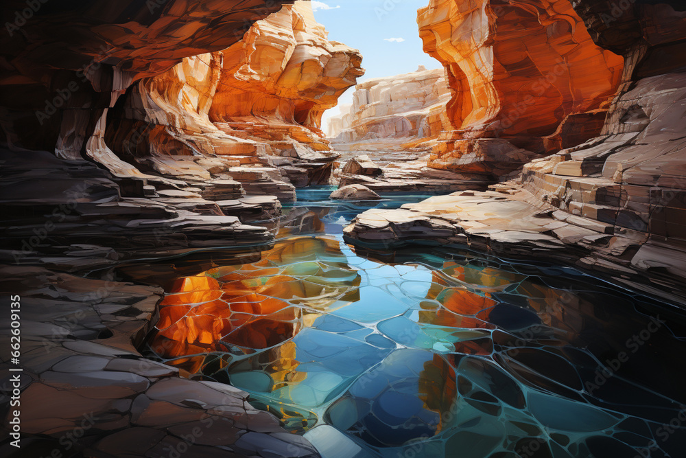Petra Treasury, with fluid lines, organic forms, and a subtle color ...