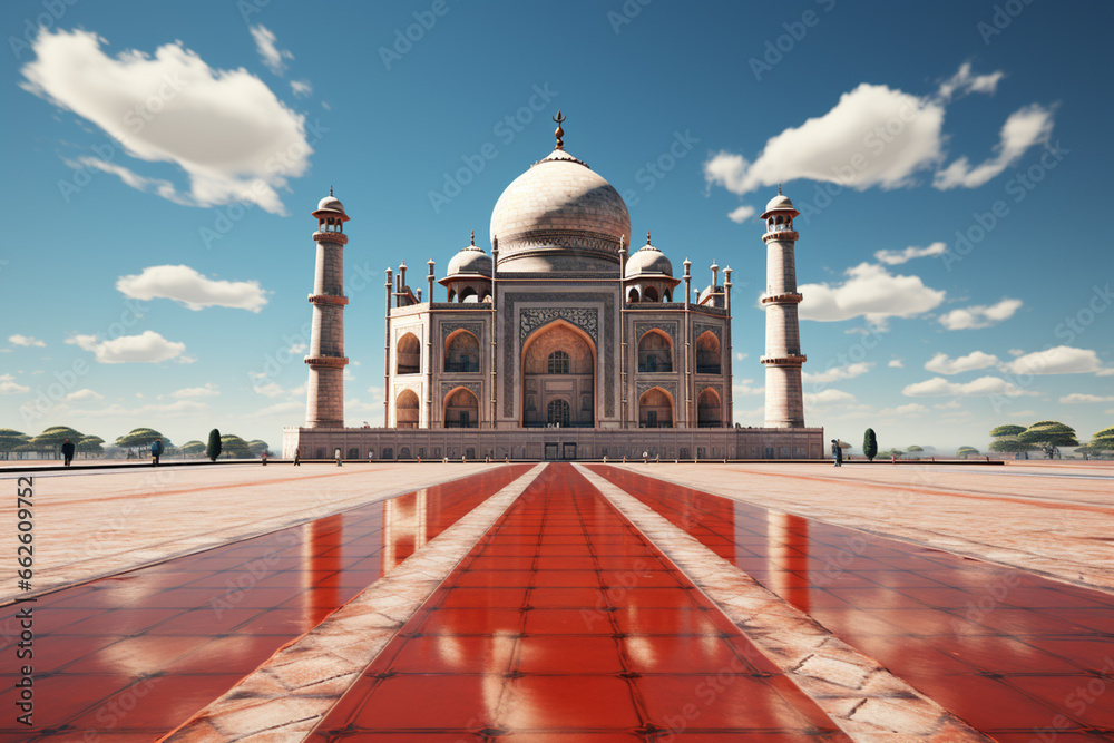 Red Fort, employing clean lines, geometric patterns, and a limited ...