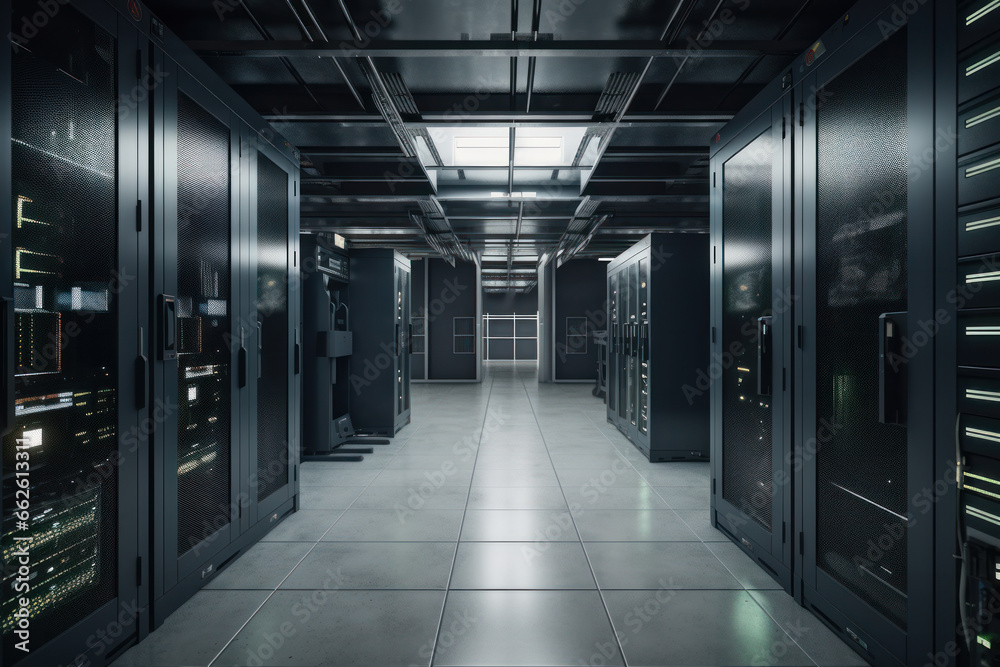 Aisle of server racks in a modern data center, equipped with advanced ...