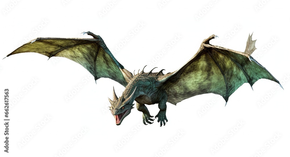 Fantasy Dragon. Ferocious monster. Vicious dragon flying in the white ...