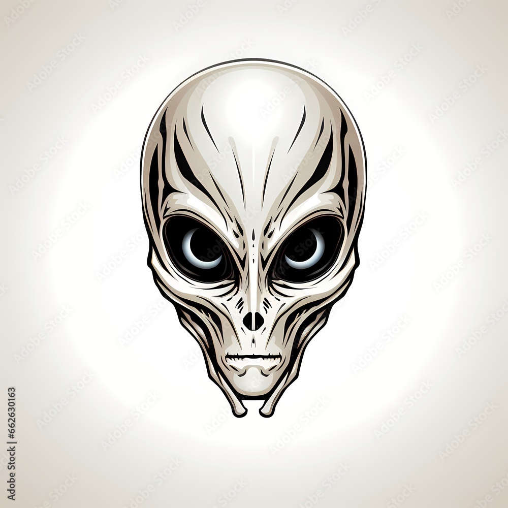 Alien head with blue eyes and black nose on white background. Stock ...