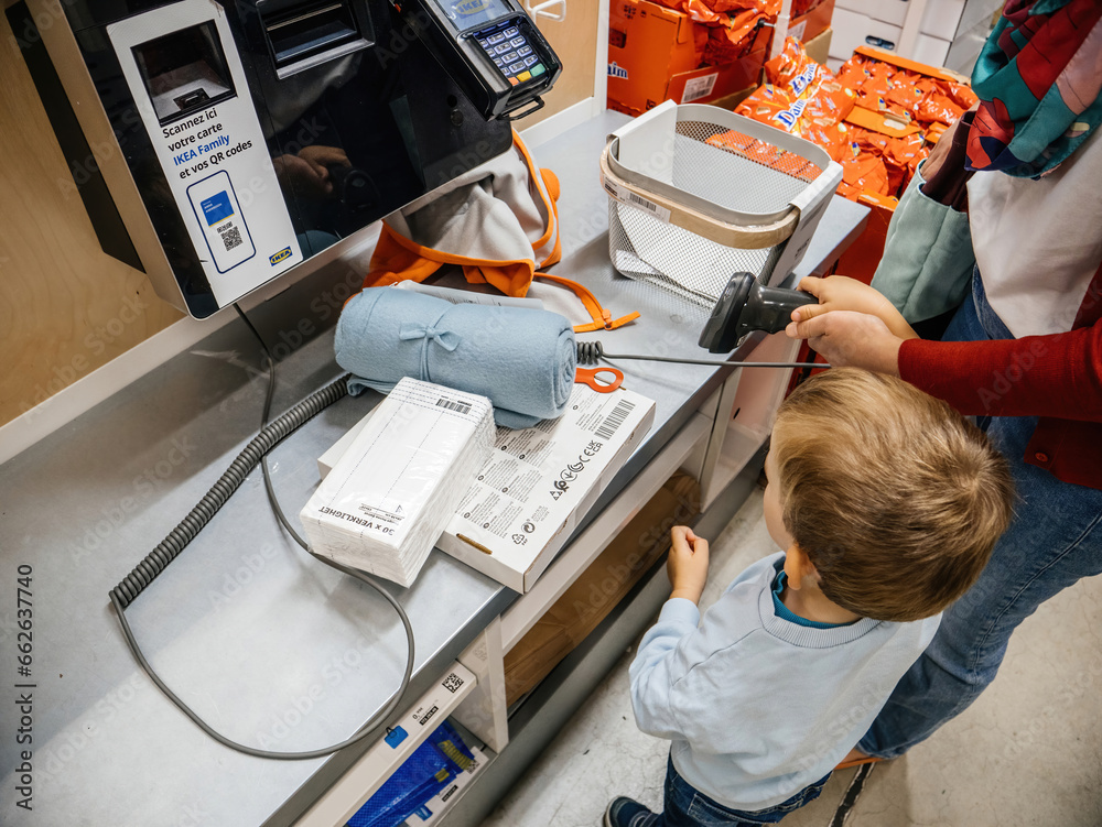 Paris, France - Aug 31, 2023: An overhead view reveals unrecognizable ...