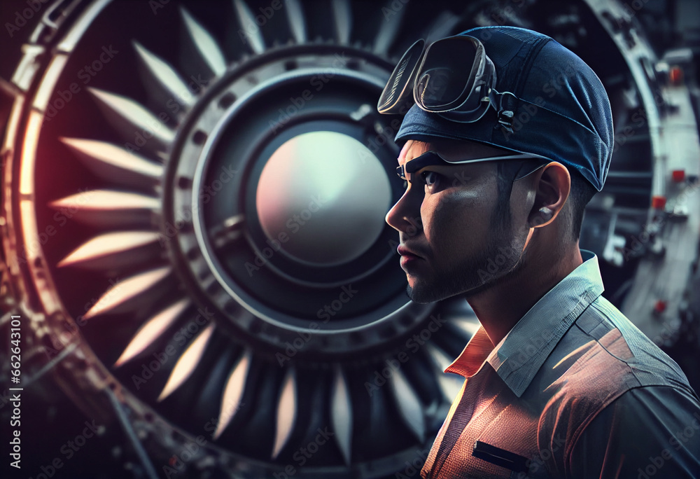 Aircraft engineer working on jet engine of jet airplane Stock ...