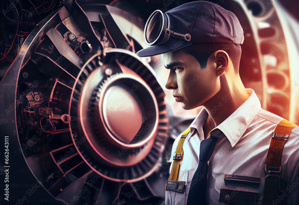 Aircraft engineer working on jet engine of jet airplane Stock ...