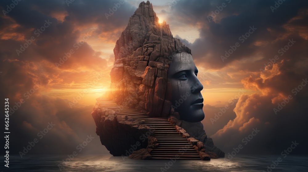 artwork that metaphorically illustrates an open mind using a mountain ...